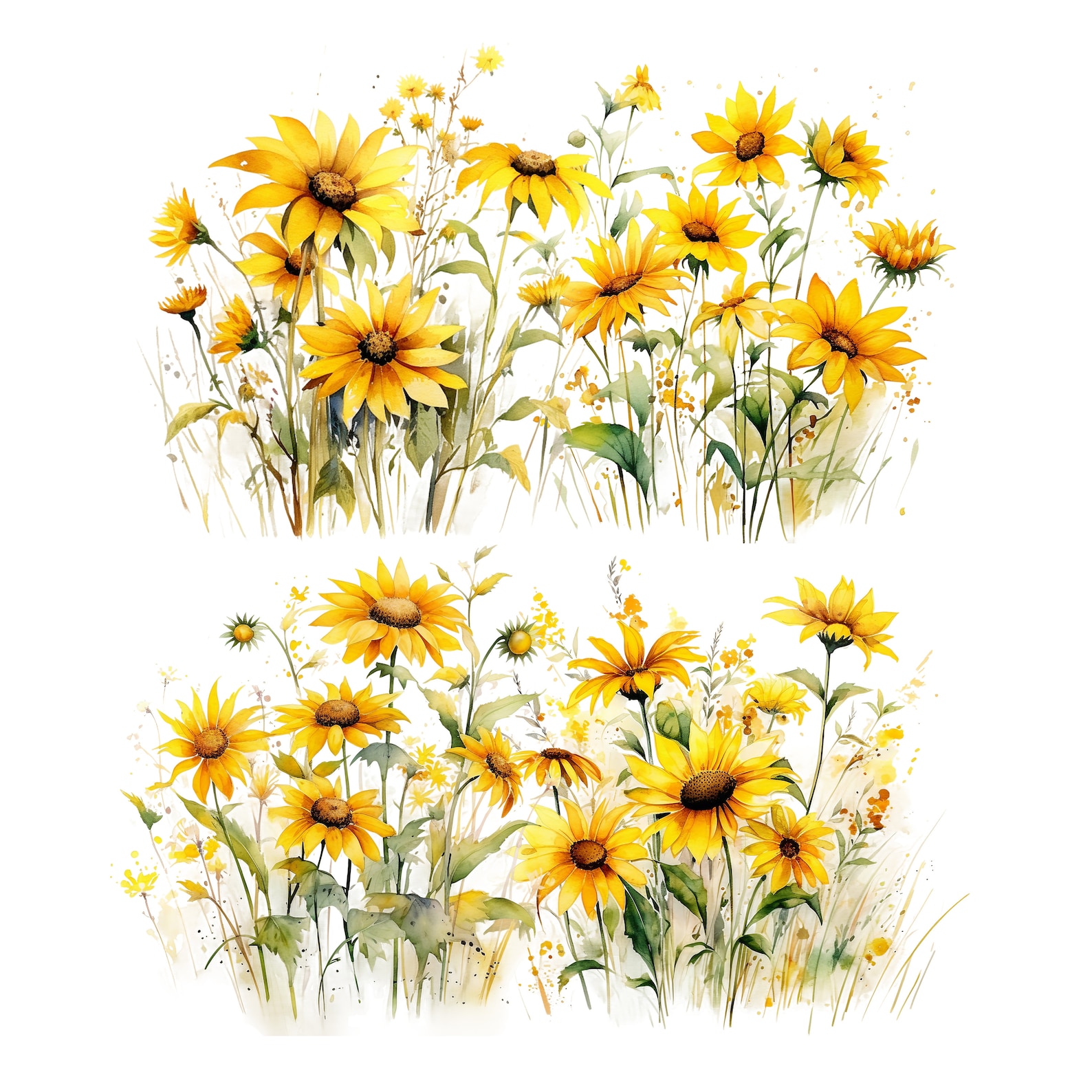Watercolor Sunflower Clipart, Wildflowers Floral Clipart , Floral ...