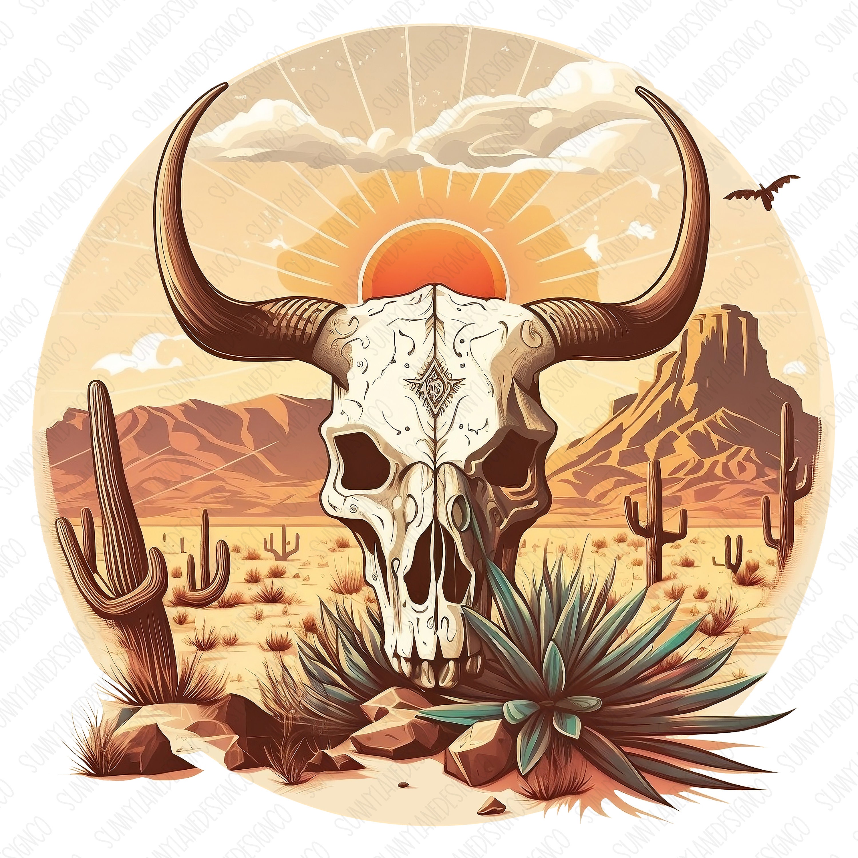 Cow Skull Western Desert, PNG Sublimations, Western Sublimations ...