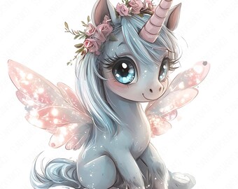 Fairy Unicorn Clipart, Fantasy Cute Baby Unicorn Magical Animal Clipart ...