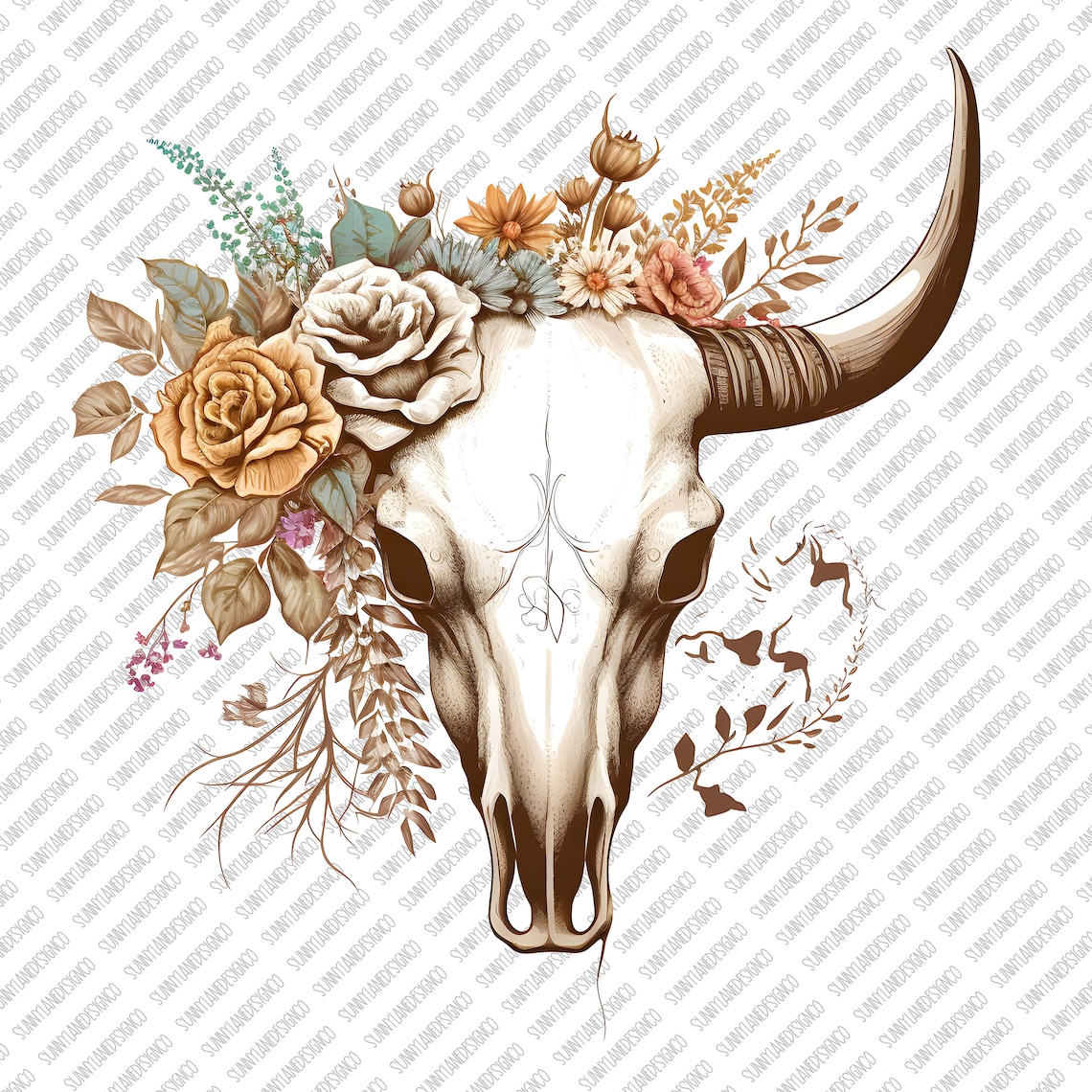 Cow Skull Flowers PNG Sublimations Western Sublimations - Etsy