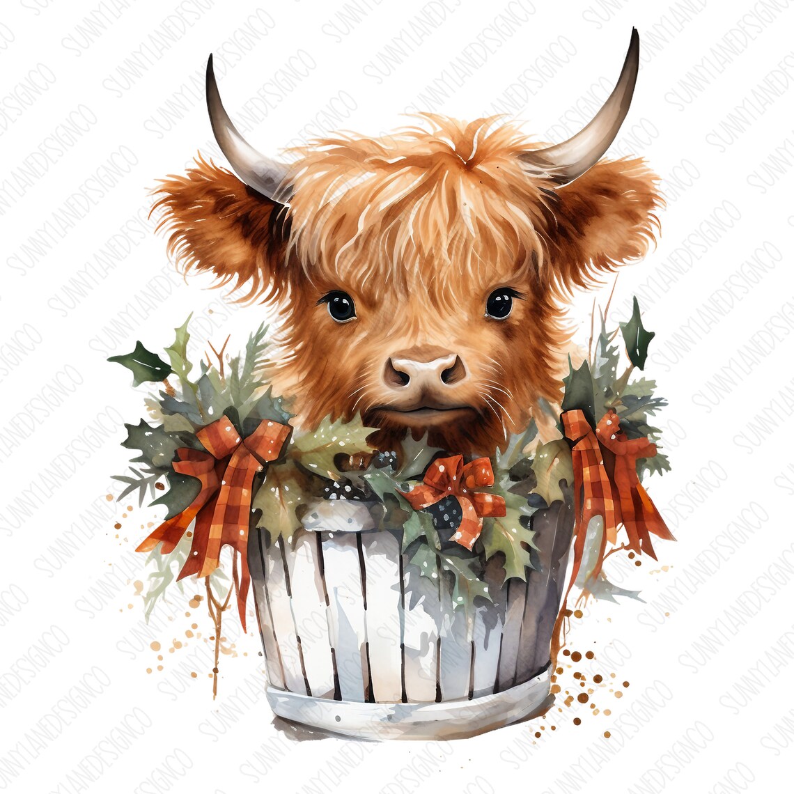 Christmas Highland Cows PNG, Clipart Bundle, Junk Journal, Digital ...