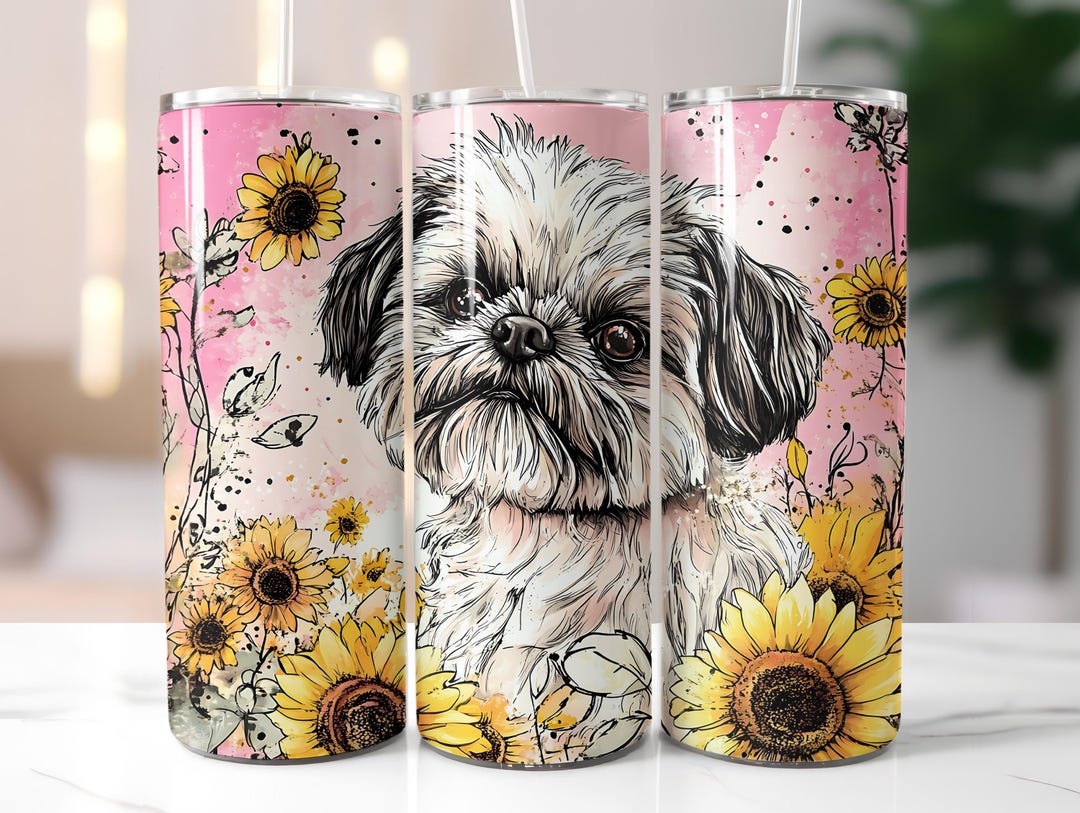Shih Tzu Tumbler Wrap, Dog Sunflower Tumbler Design, Tumbler Png 20oz ...