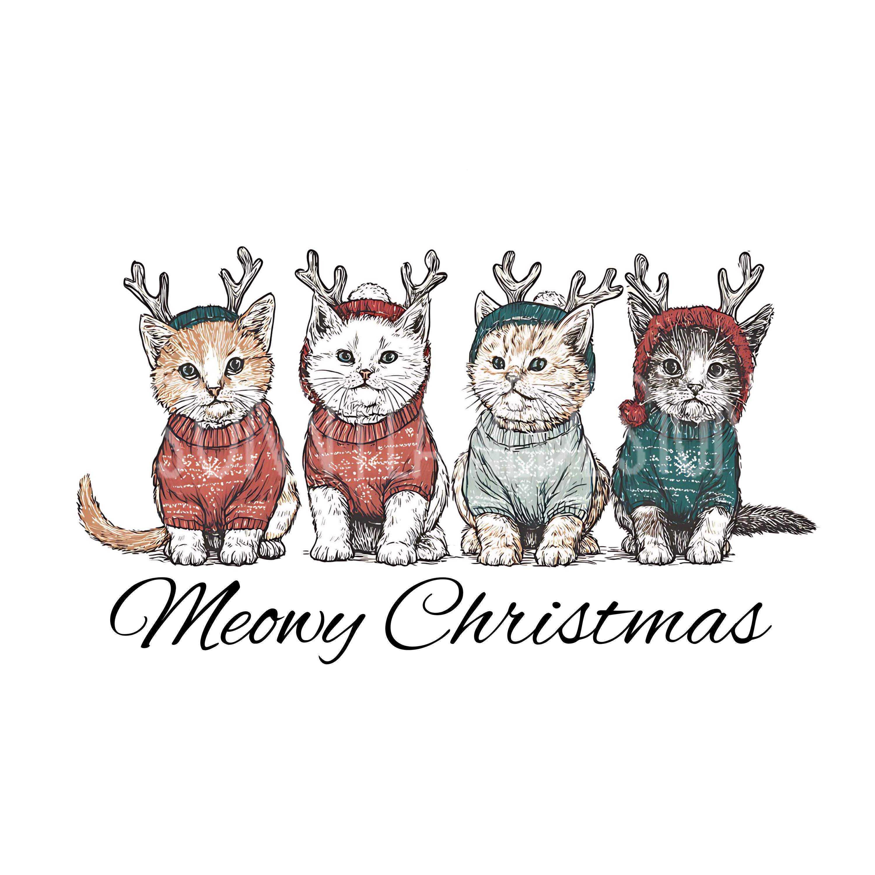 Meowy Christmas Png, Christmas Cat Png, Cute Cats With Santa Claus Hat ...