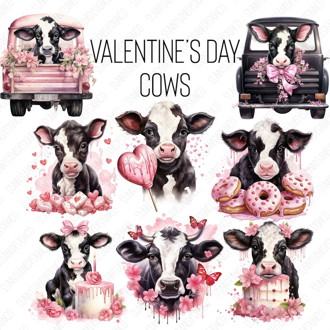 Valentine's Day Cows PNG, Clipart Bundle, Junk Journal, Digital Planner ...