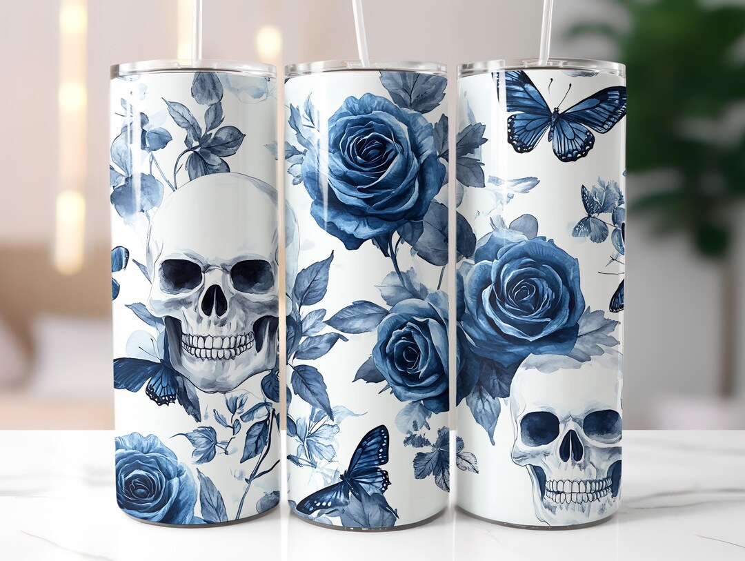 Gothic Skull & Rose Tumbler Wrap 20 Oz Sublimation Tumbler Design ,9 ...
