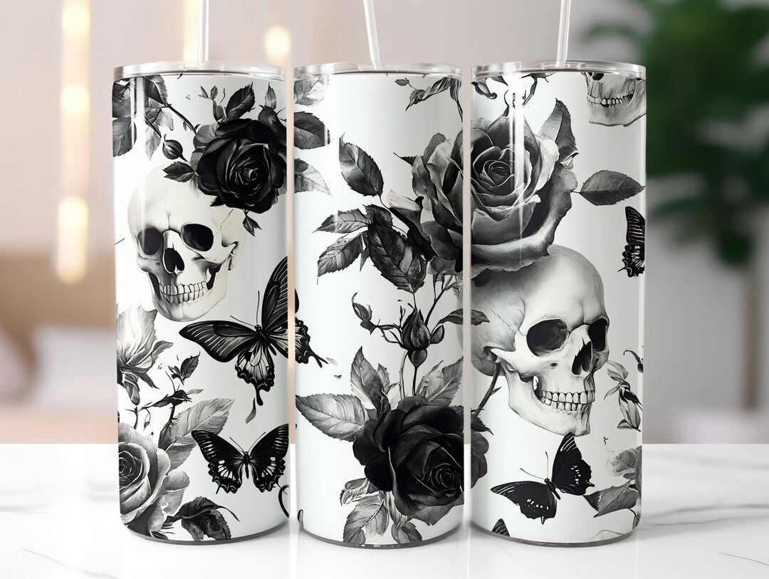 Skull & Rose Tumbler Wrap 20 Oz Sublimation Tumbler Design ,9.2x8.3 ...