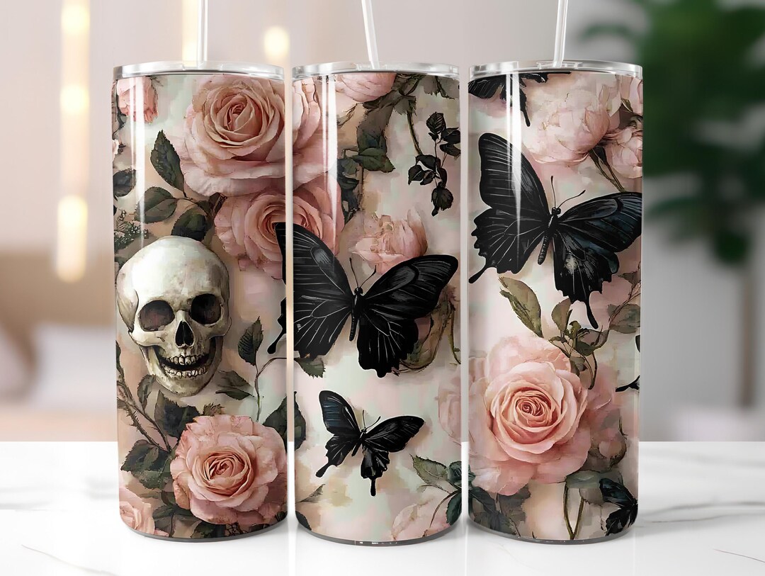 Gothic Skull & Rose Tumbler Wrap 20 Oz Sublimation Tumbler Design ,9 ...