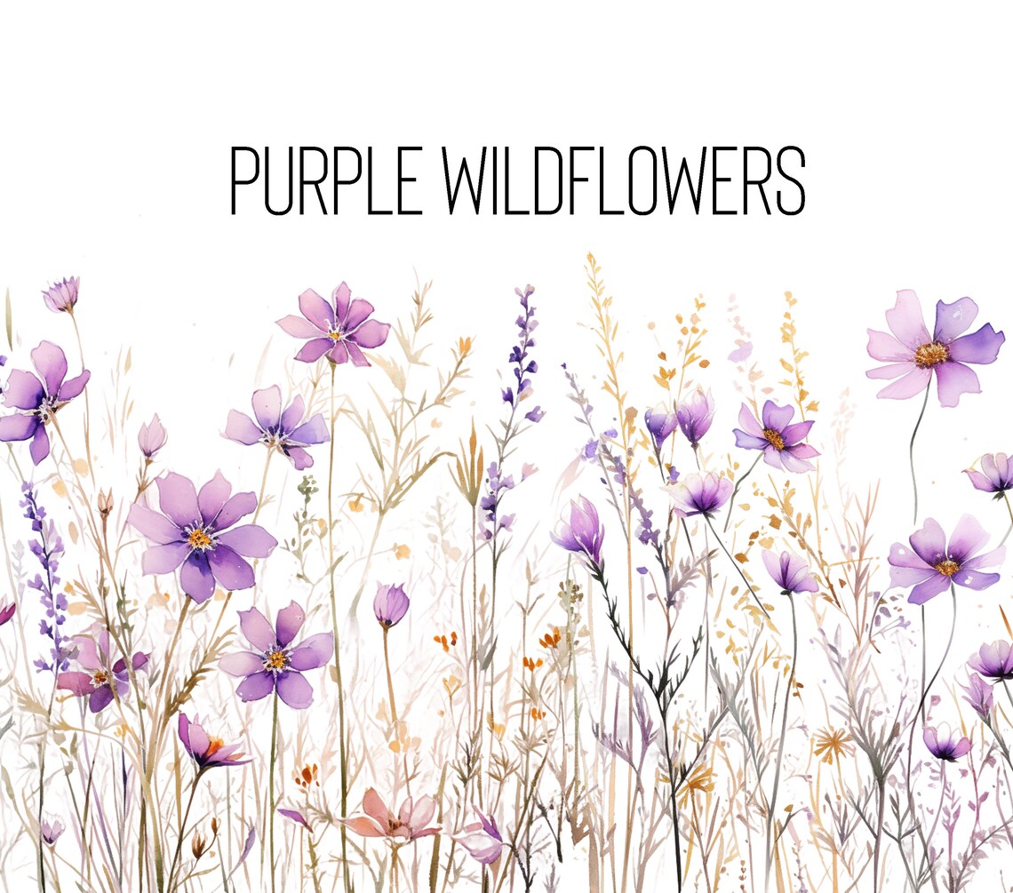 Watercolor Purple Floral Clipart, Wildflowers Floral Clipart, Floral ...