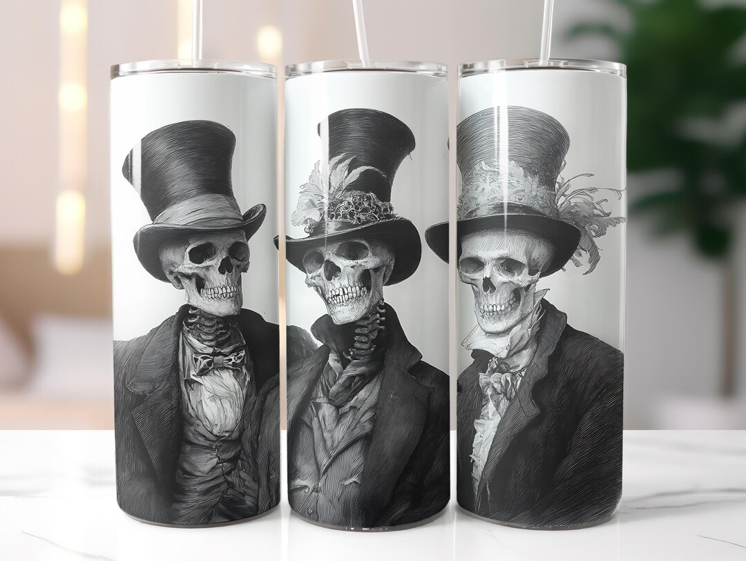 Halloween 20oz Skinny Tumbler Wrap Skeleton Sublimation Design Antique ...