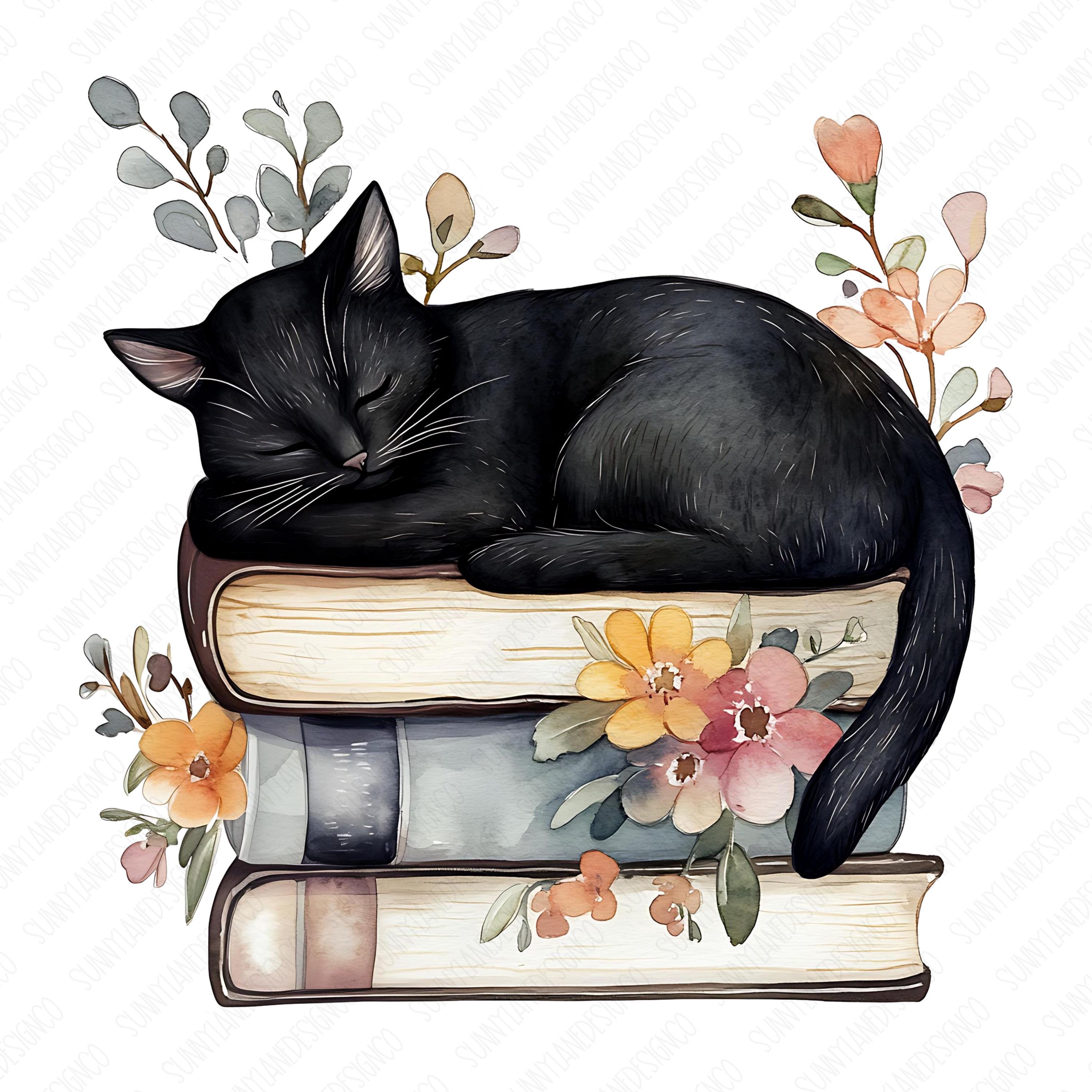 Cat Books Clipart, Cute Cat Png File, Black Cat Clipart, Cat Png ...
