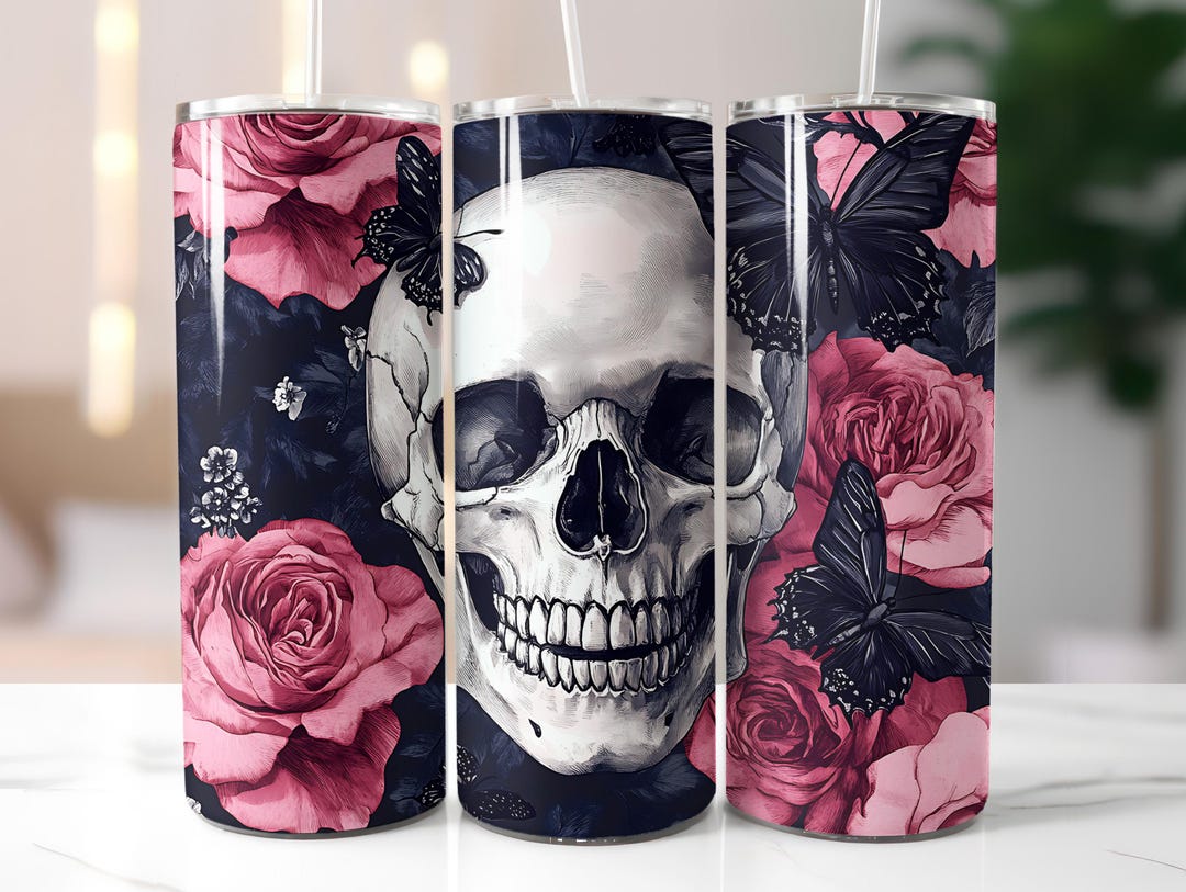 Gothic Skull & Rose Tumbler Wrap 20 Oz Sublimation Tumbler Design ,9 ...
