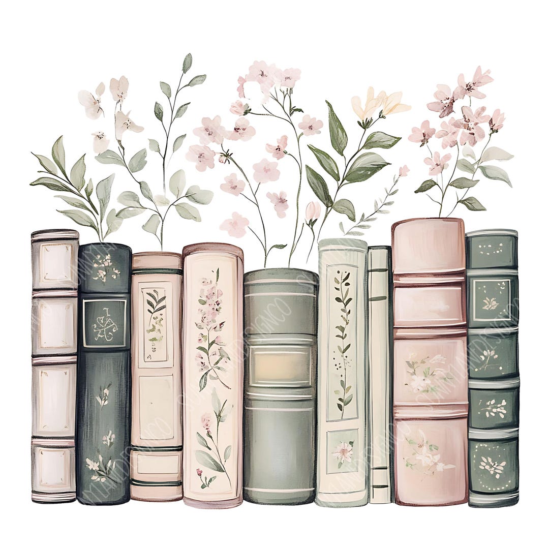 Flower Books Png, Book Png Design, Book Lover Png, Retro Aesthetic Art ...