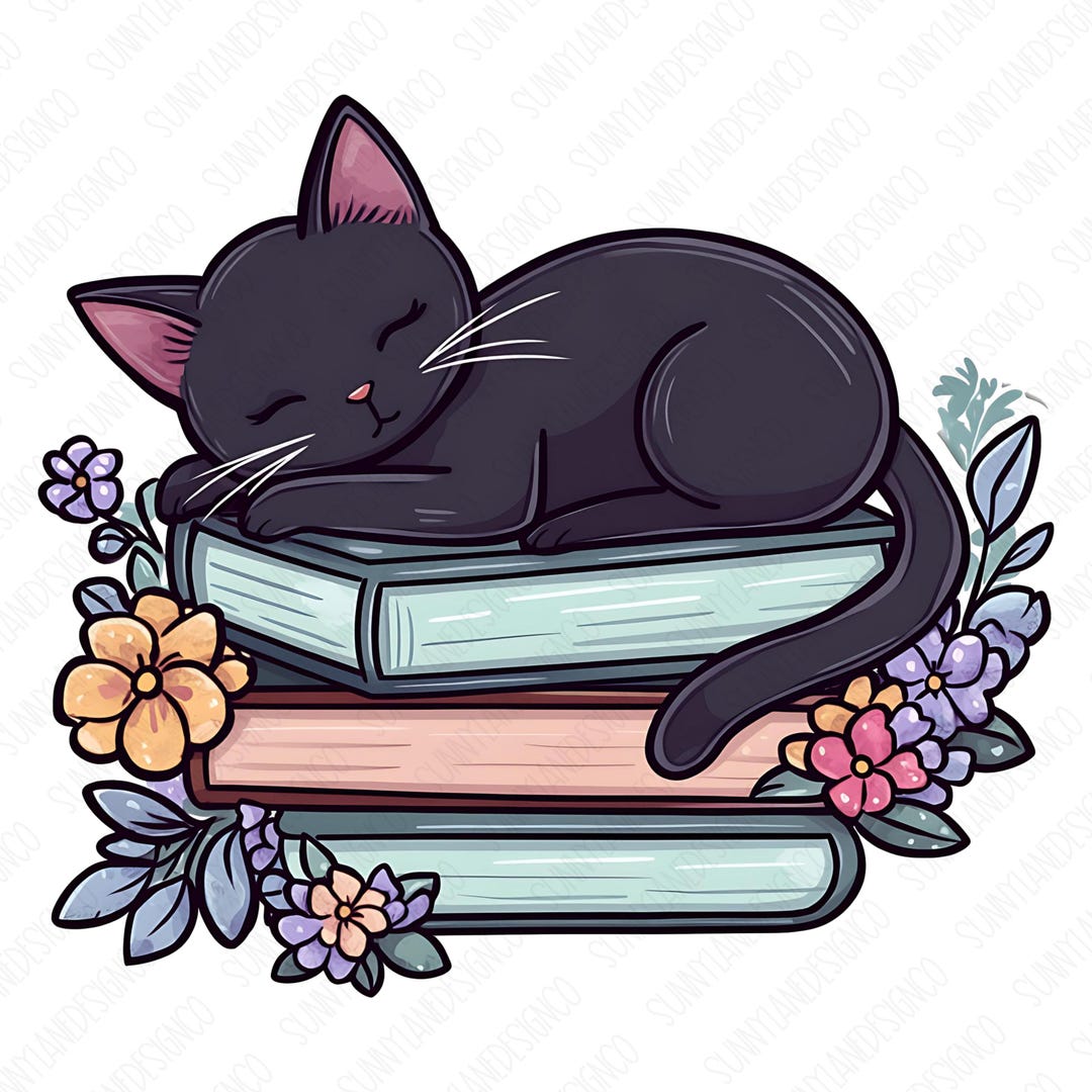 Cat Books Clipart, Cute Cat Png File, Black Cat Clipart, Cat Png ...