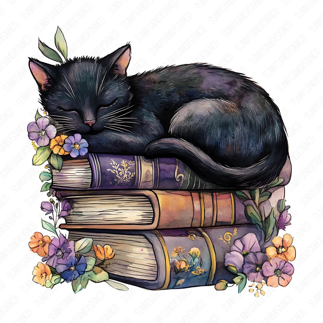 Cat Books Clipart, Cute Cat Png File, Black Cat Clipart, Cat Png ...