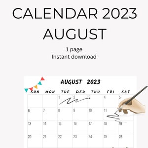 Printable Calendar for August 2023 Minimalist Large Wall - Etsy