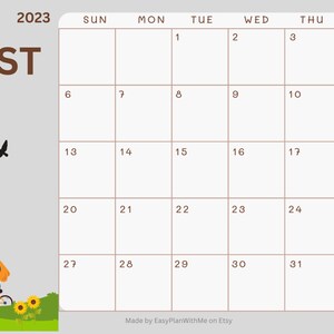 Printable August Calendar 2023, Large Wall Digital Calendar, Minimalist ...