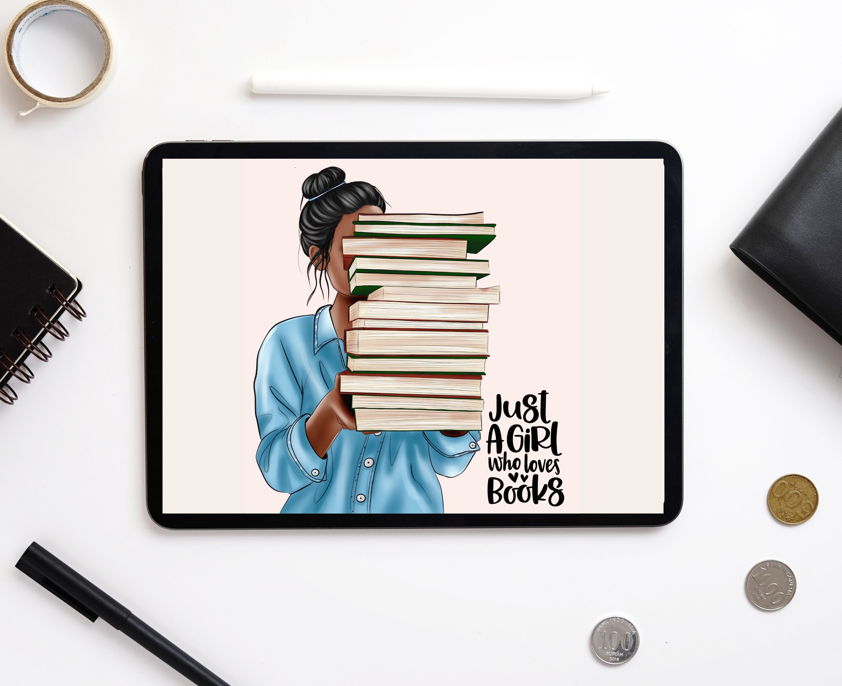 Afro American Bibliophile Wallpaper for Ipad, Black Girl Bookworm, iPad ...