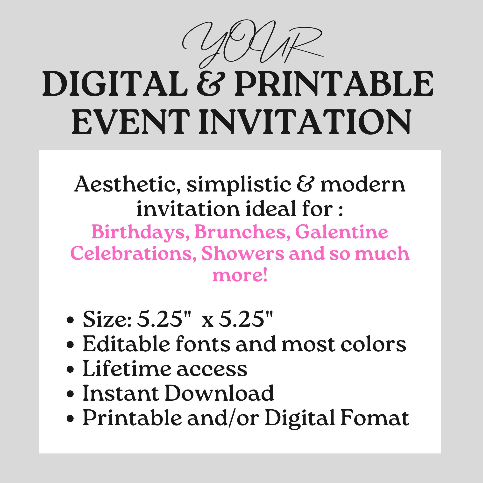 Modern Aesthetic Digital Printable Party Event Invitation for Birthday ...