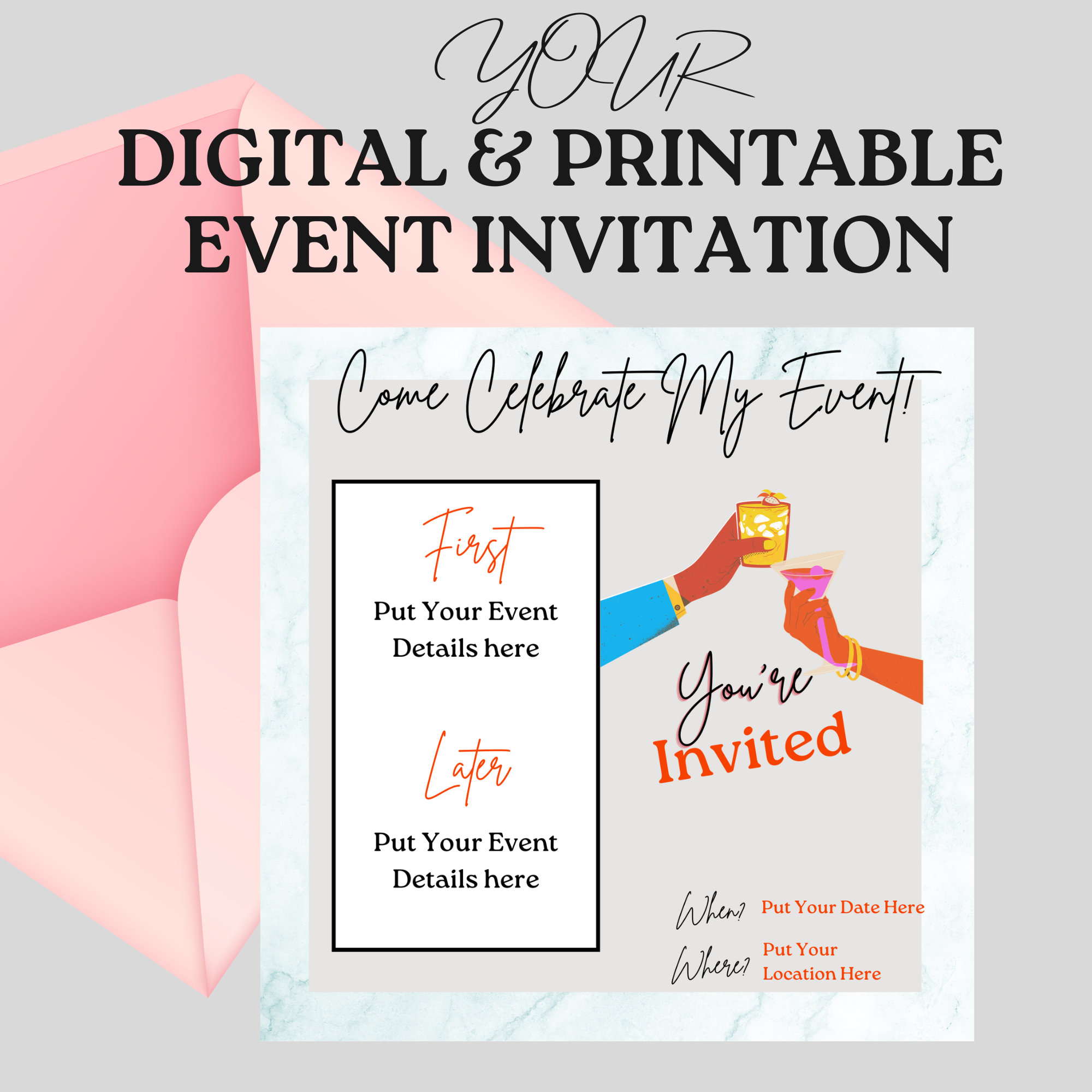 Modern Aesthetic Digital Printable Party Event Invitation for Birthday ...