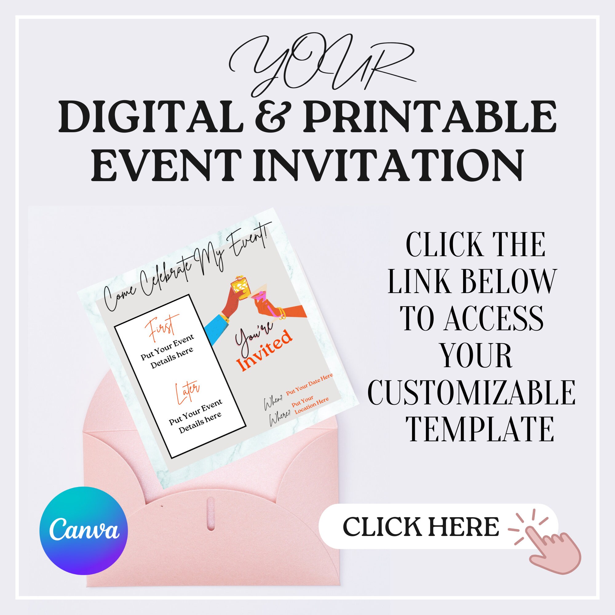 Modern Aesthetic Digital Printable Party Event Invitation for Birthday ...