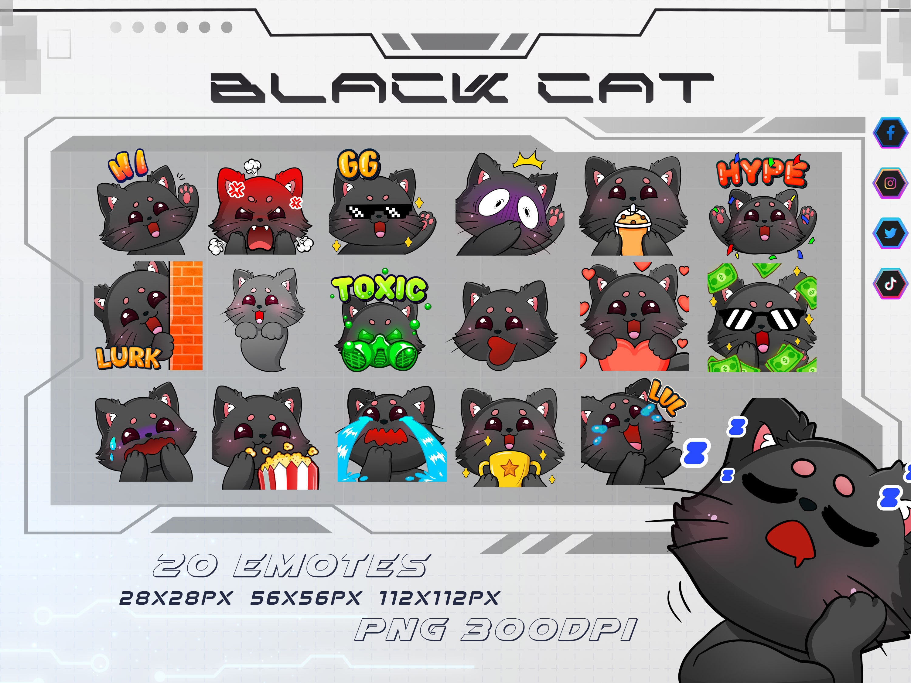 Black Cat Twitch 20 Emotes Pack Youtube Discord Streamer - Etsy