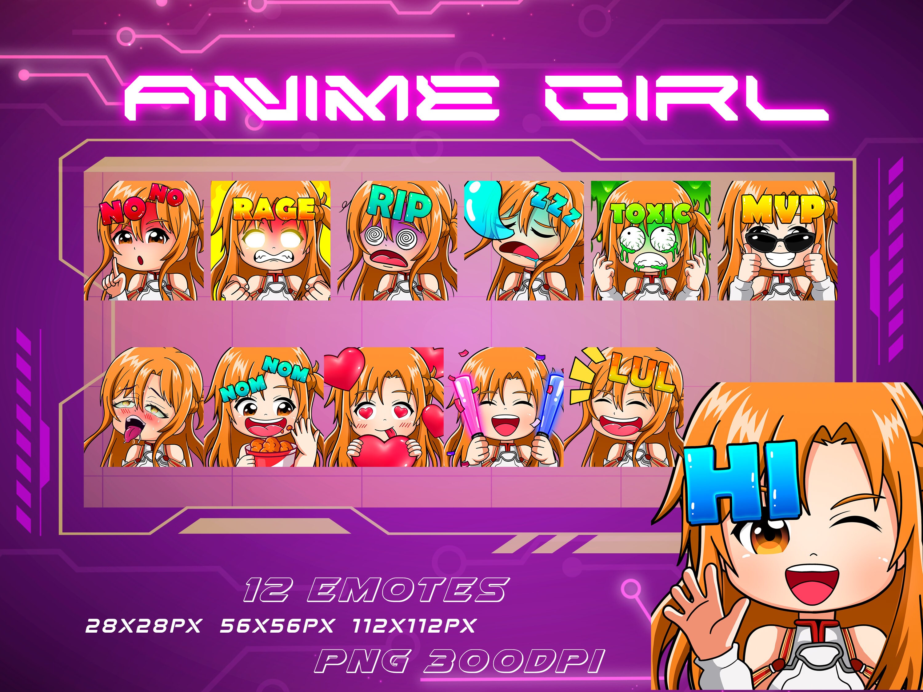 Girl Anime SAO Twitch Static Emotes Pack SAO Youtube Discord - Etsy ...