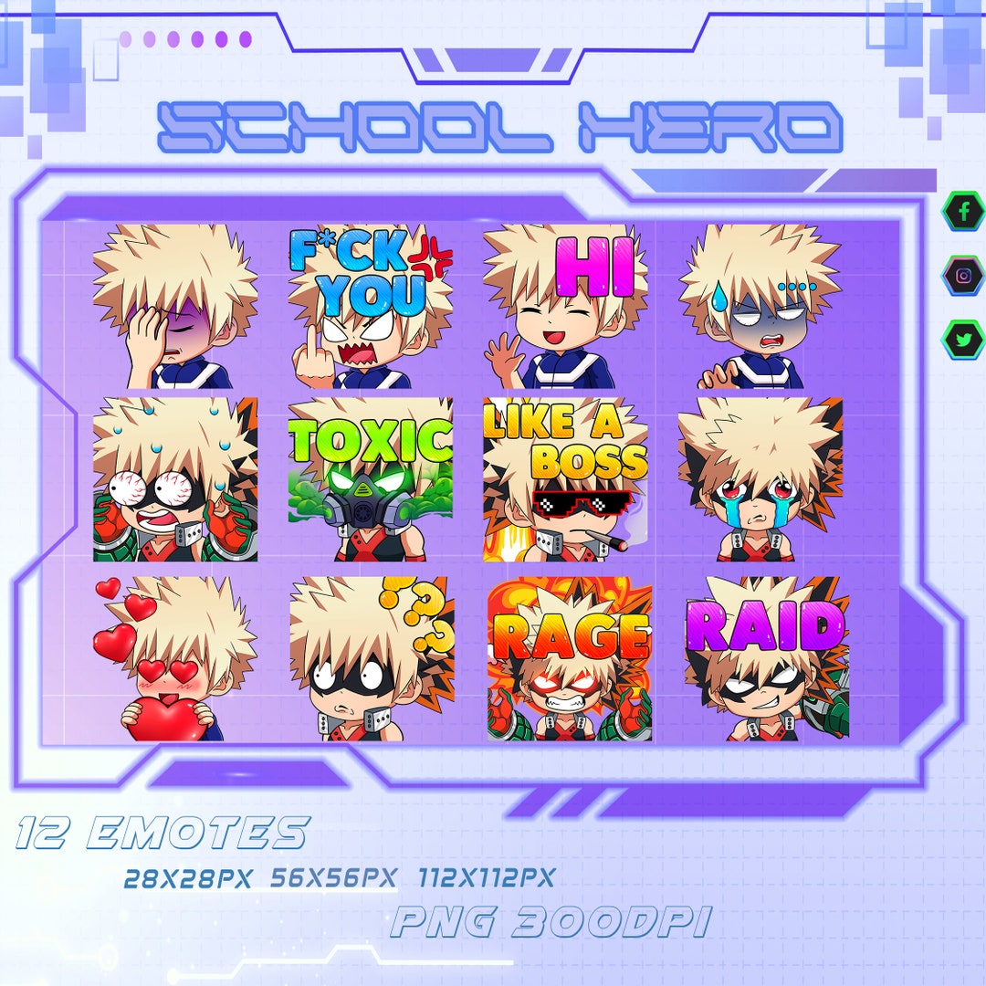 Manga Anime School Hero MHA Twitch Emotes Pack Youtube - Etsy UK