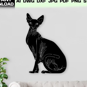 Sphynx Cat SVG Kitten Silhouette Hairless Cat PNG Wall Decor Cat Lover ...