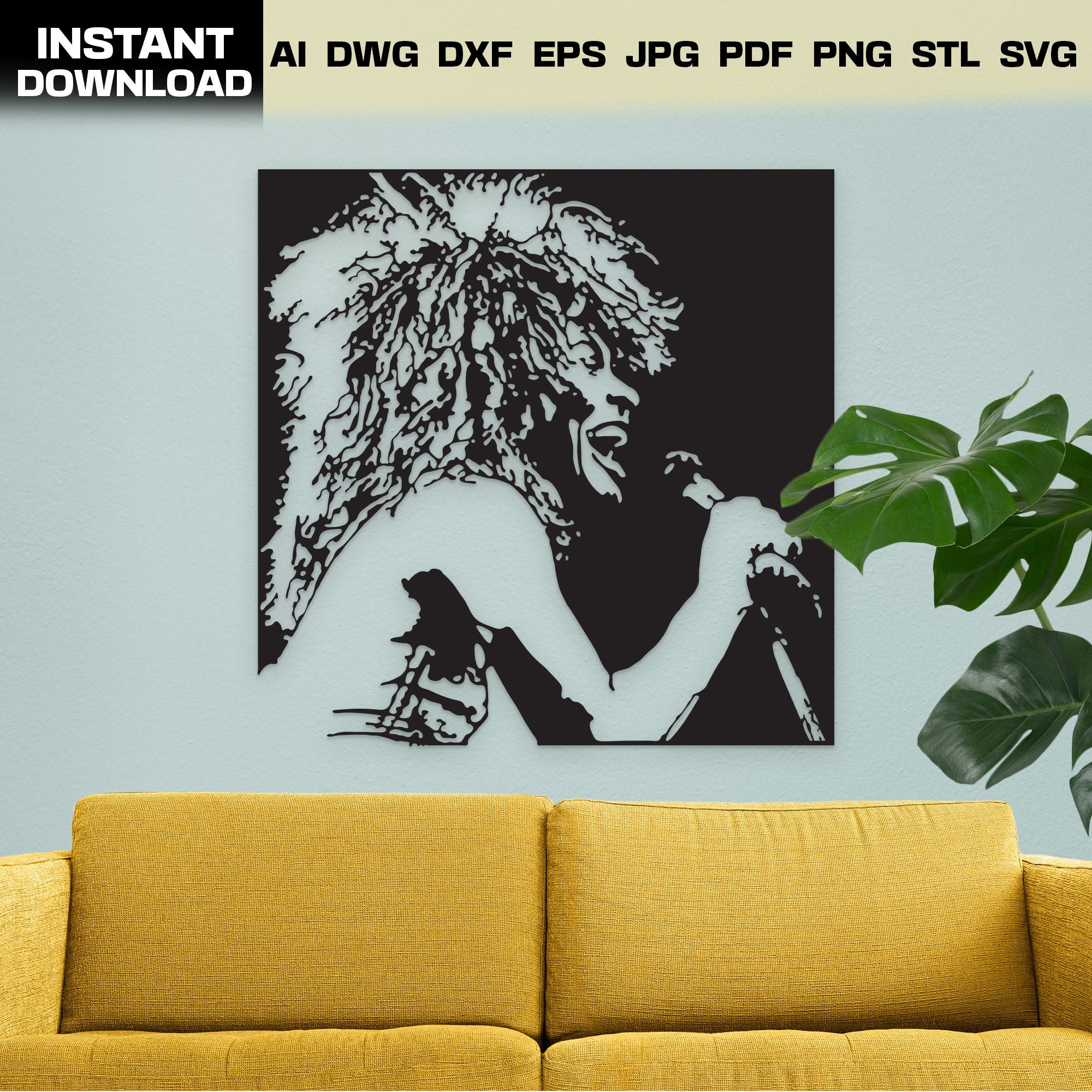 Tina Turner SVG Wall Art Décor PNG Tina Turner Vector Digital Download ...