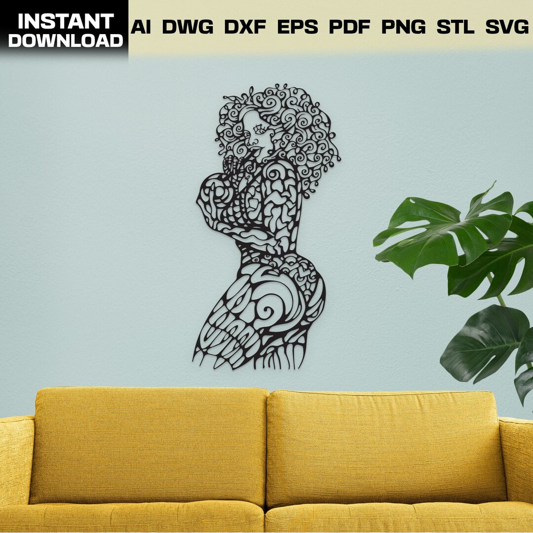 SVG Lady Coconut Abstract Woman Wall Decor PNG File for Laser Cutting ...