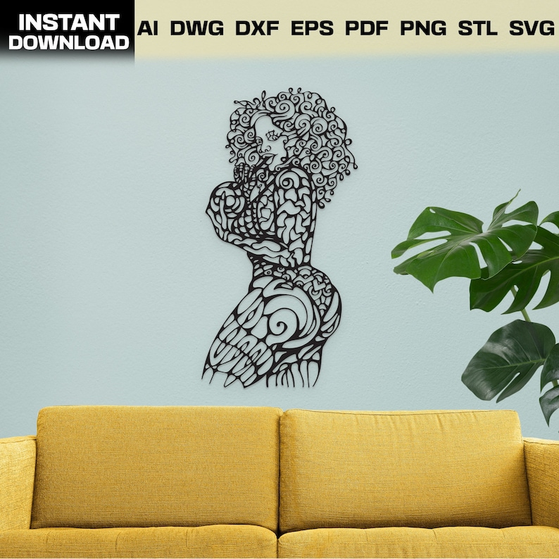 SVG Lady Coconut Abstract Woman Wall Decor PNG File for Laser Cutting ...
