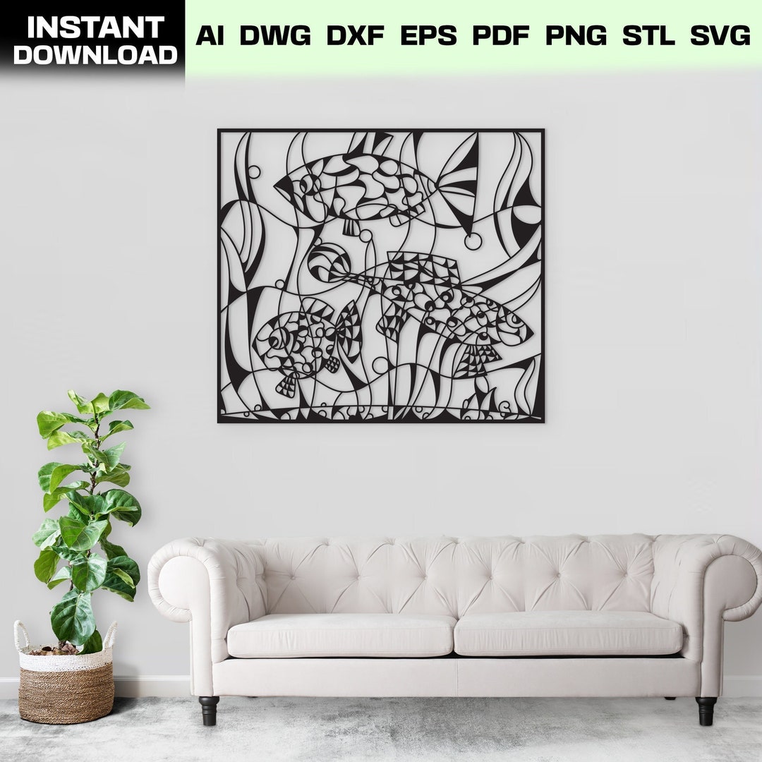 SVG Fish Tank Wall Art Decor PNG Laser Cutting and Plasma Cutting Files ...