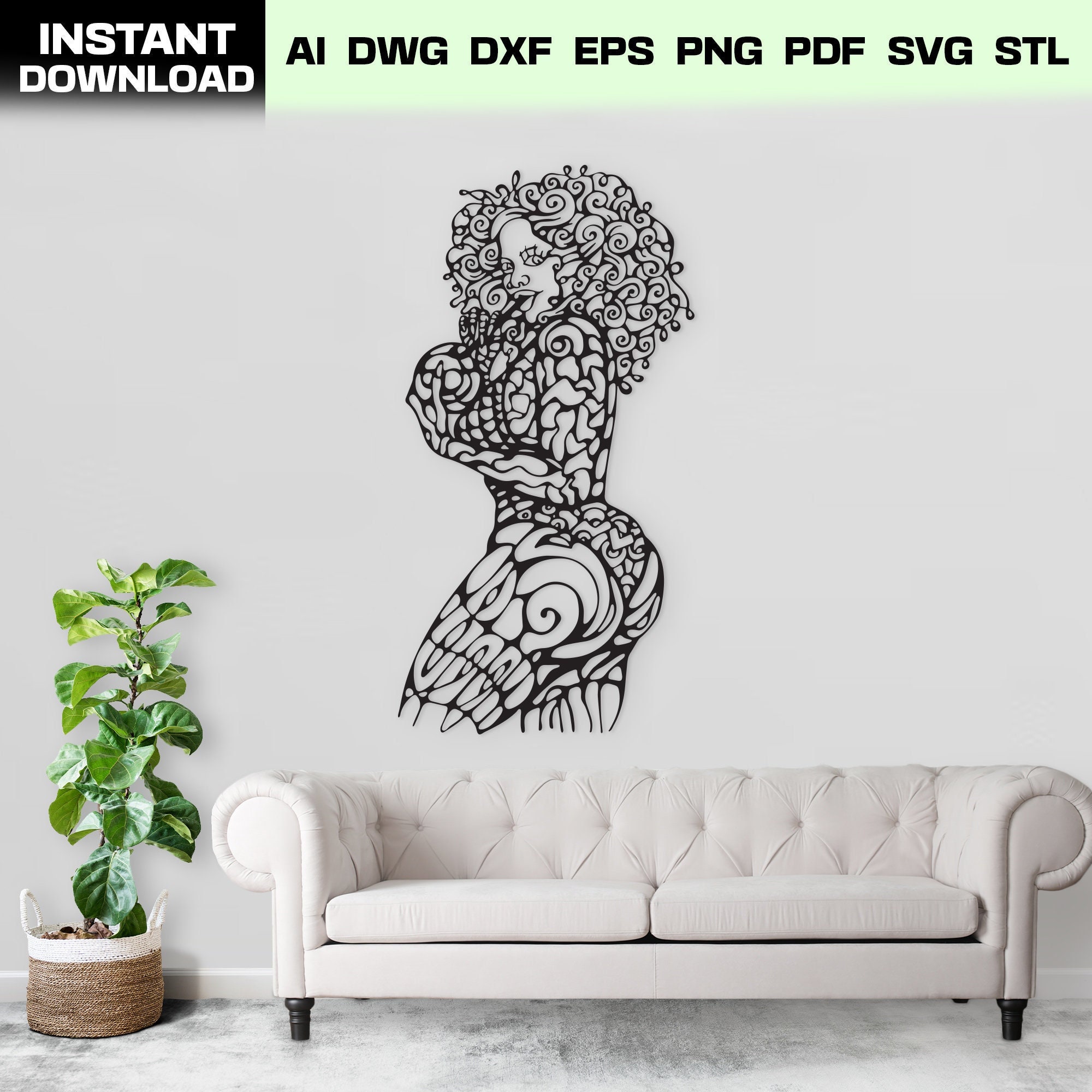 SVG Lady Coconut Abstract Woman Wall Decor PNG File for Laser Cutting ...