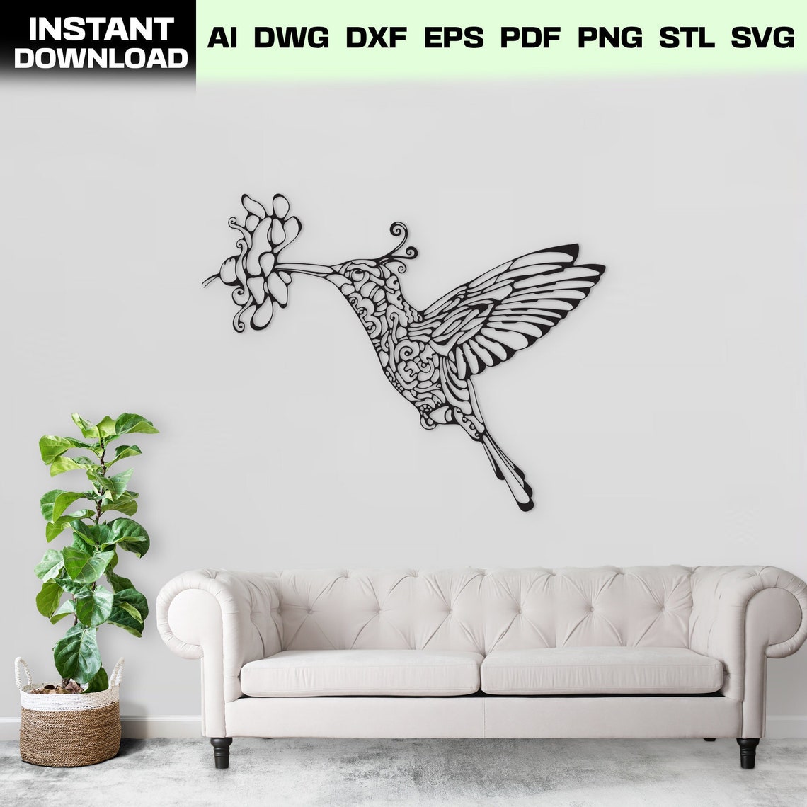 Hummingbird SVG Design Wall Art Decor File for Laser Cutting and Plasma ...