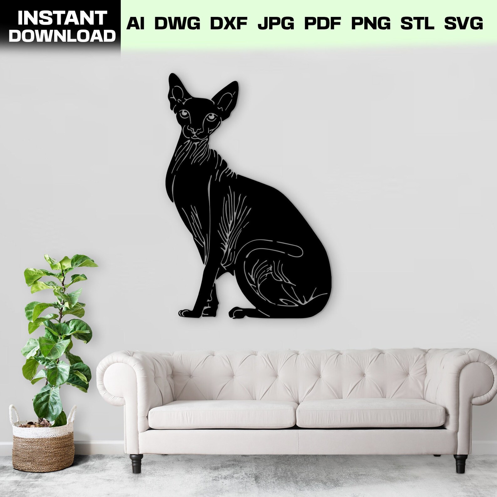 Sphynx Cat SVG Kitten Silhouette Hairless Cat PNG Wall Decor Cat Lover ...
