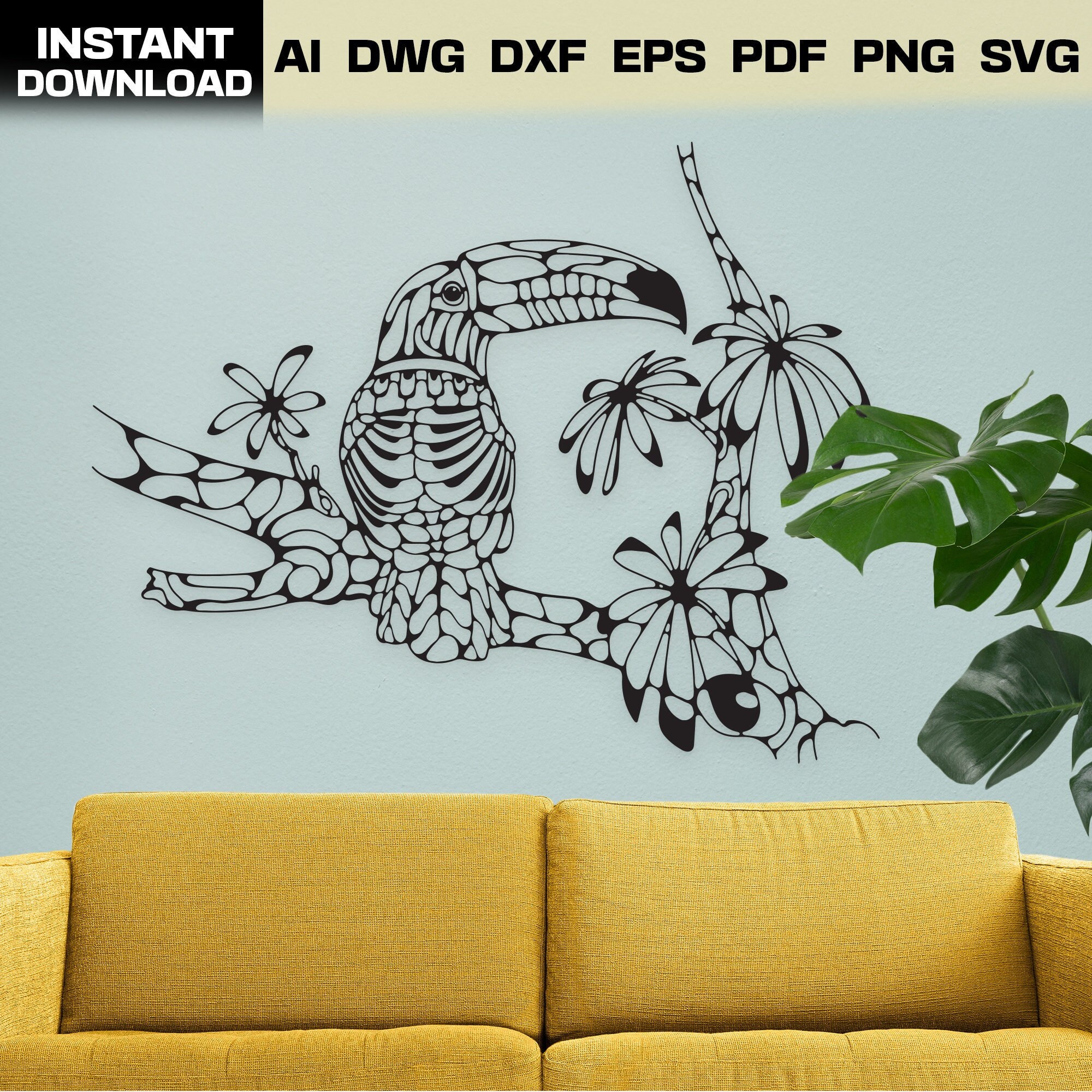 Toucan SVG Bird PNG Wall Art Decor Toucan Clipart Laser Cutting Files ...