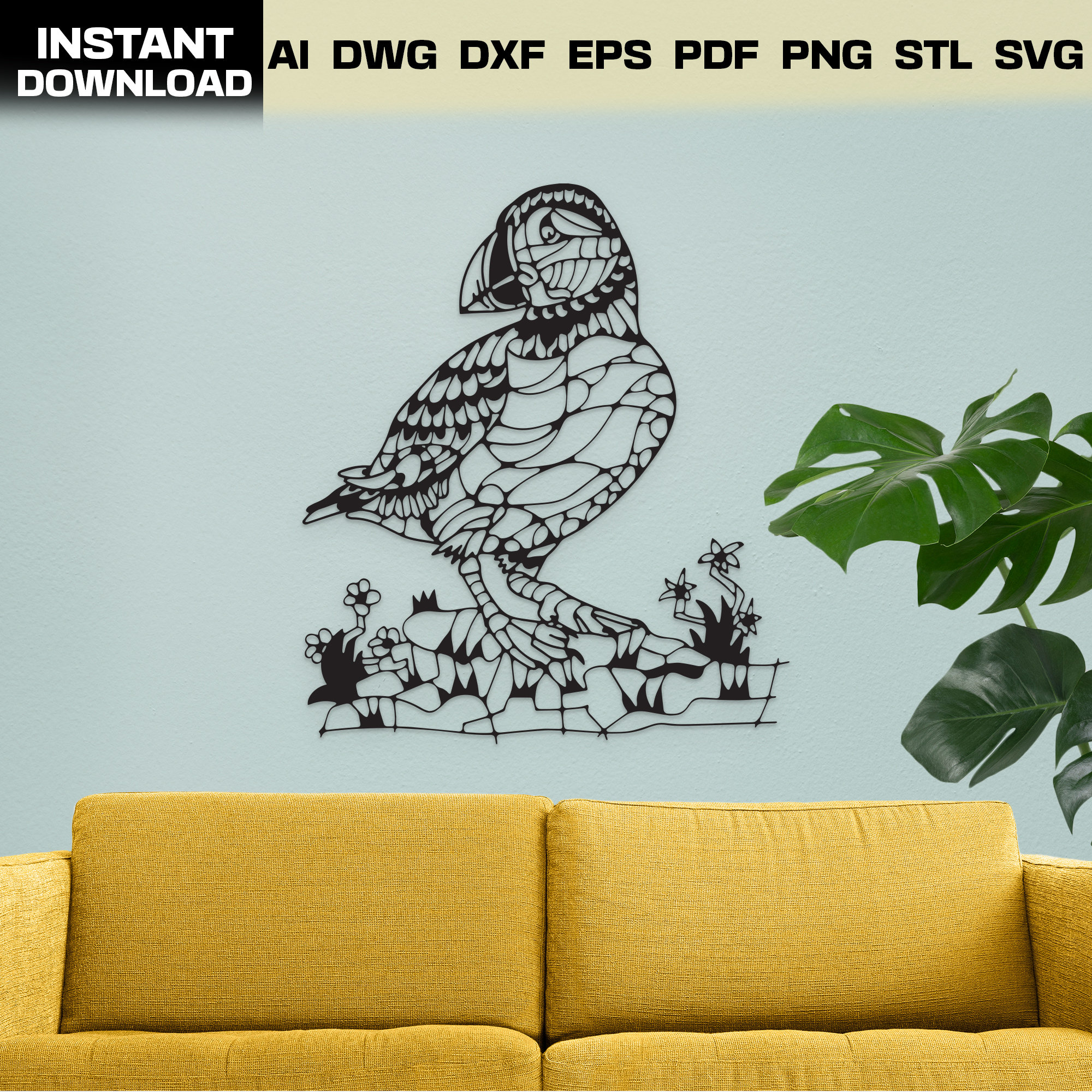 Puffin SVG Design Bird PNG Laser and Plasma Cutting Files Dxf, Dwg ...