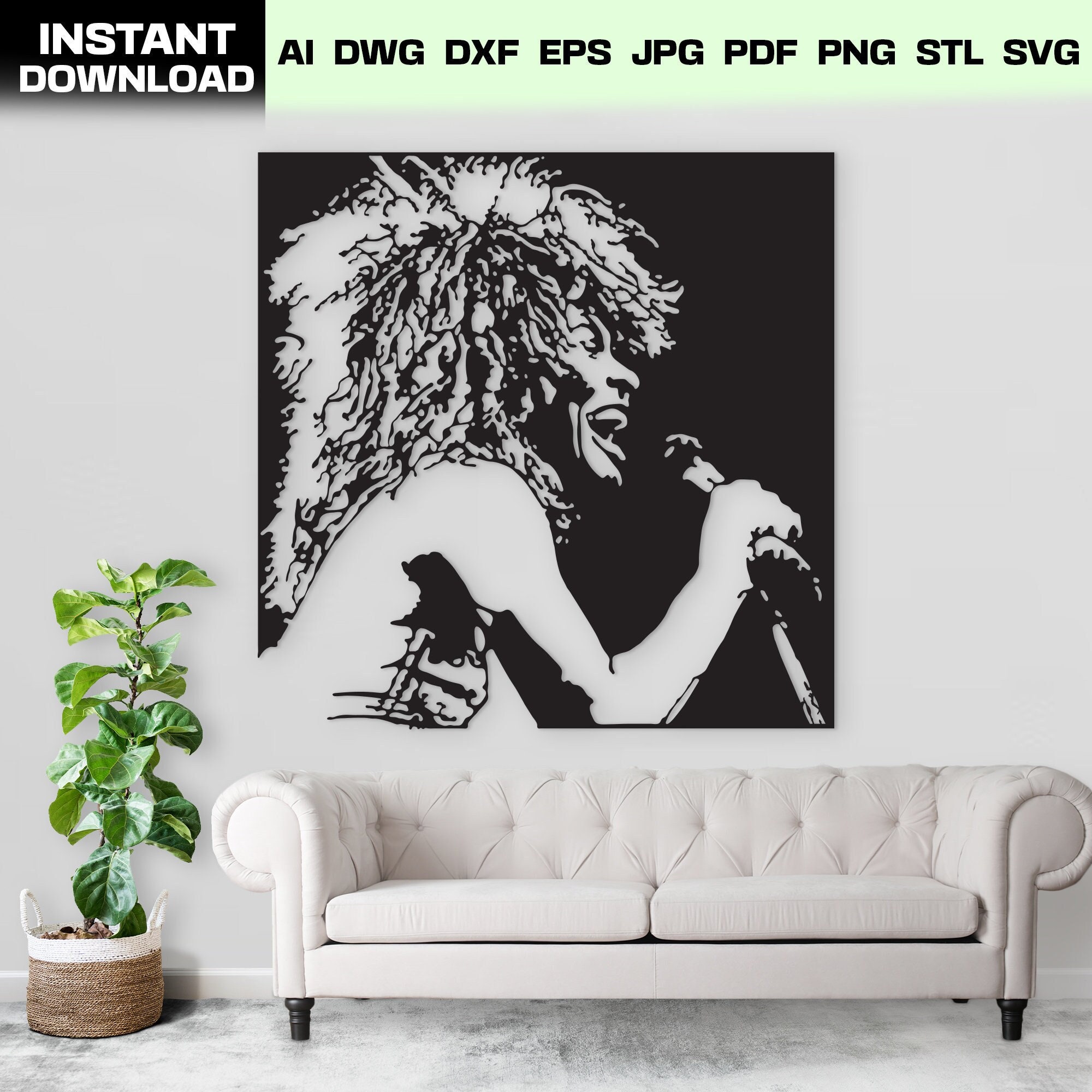 Tina Turner SVG Wall Art Décor PNG Tina Turner Vector Digital Download ...