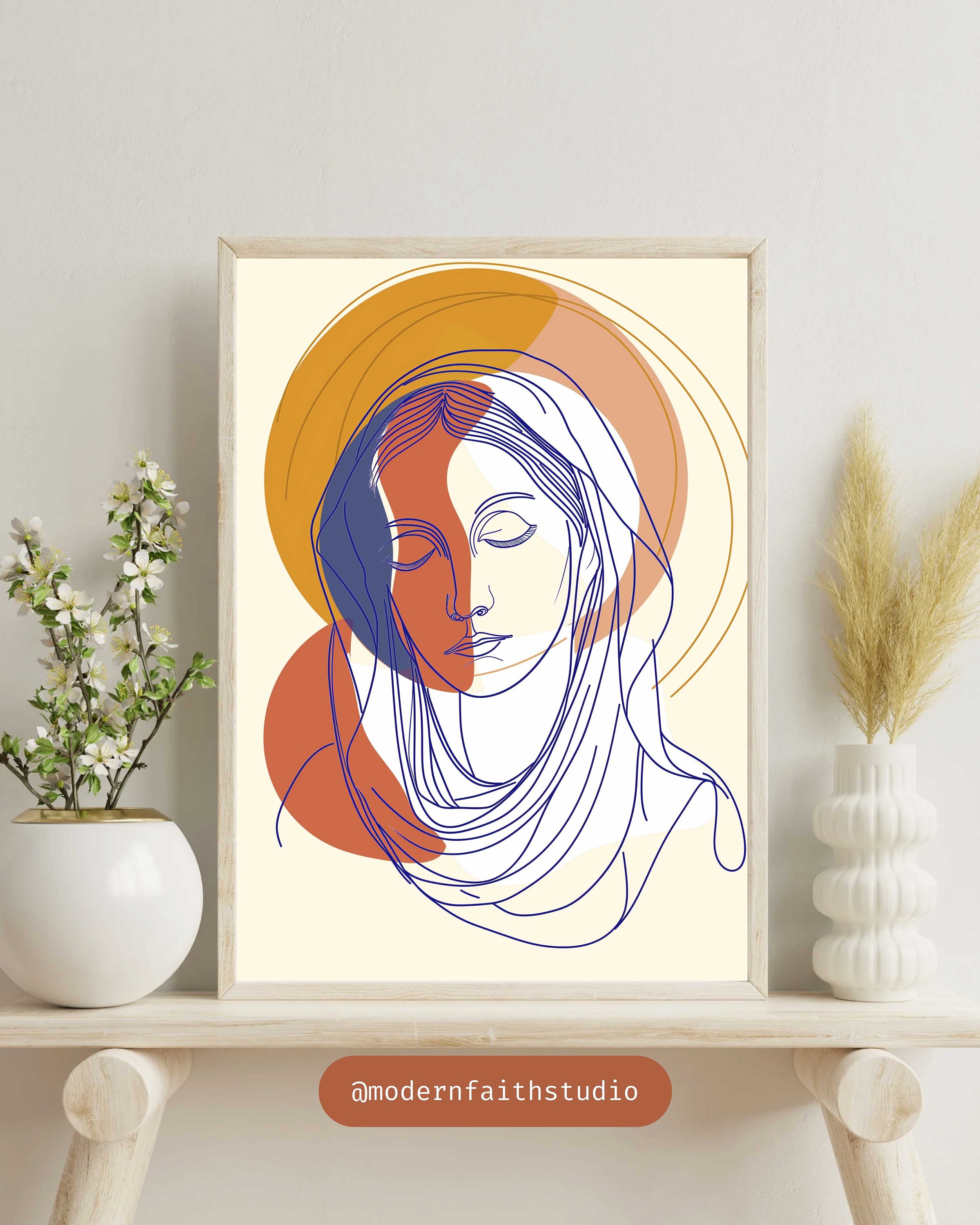 Our Lady of Grace Art, Virgin Mary, Line Portrait, DIGITAL PRINT ...