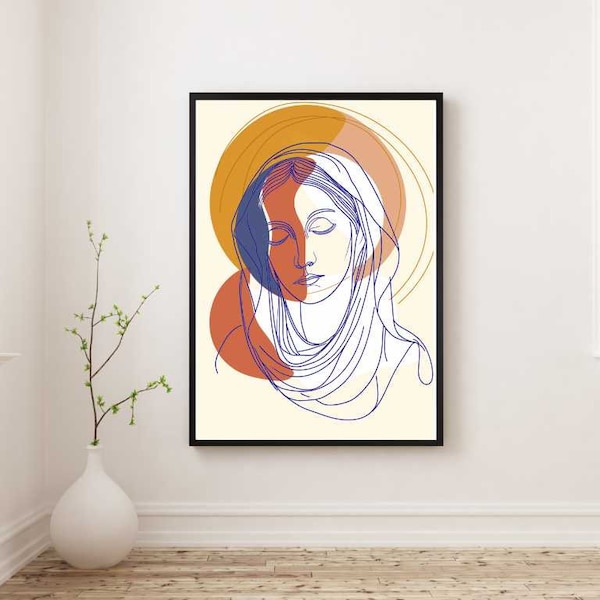 Mother Mary Line Art - Etsy