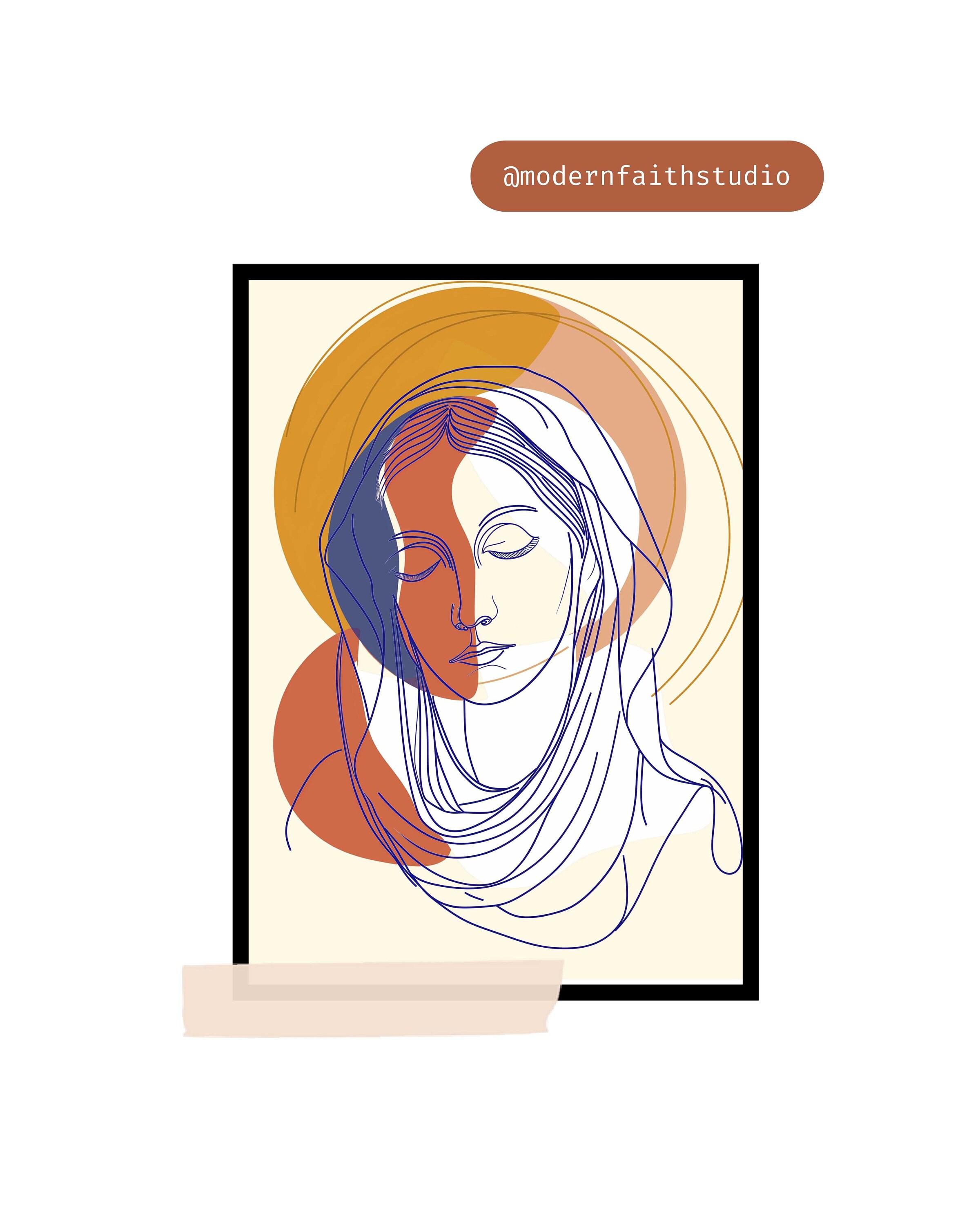 Our Lady of Grace Art, Virgin Mary, Line Portrait, DIGITAL PRINT ...