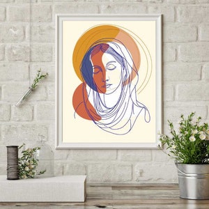 Our Lady of Grace Art, Virgin Mary, Line Portrait, DIGITAL PRINT ...