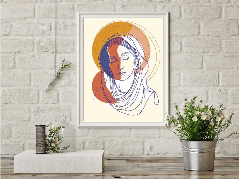 Our Lady of Grace Art, Virgin Mary, Line Portrait, DIGITAL PRINT ...