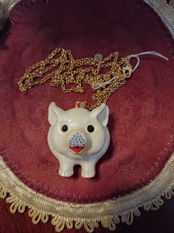 Butler and Wilson Necklace with Piglet Pendant and Rh… - Gem