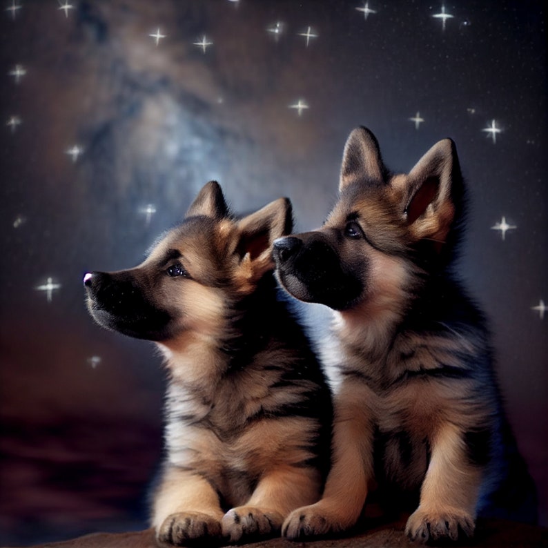 Stargazing Puppies Digital Art Print - Etsy
