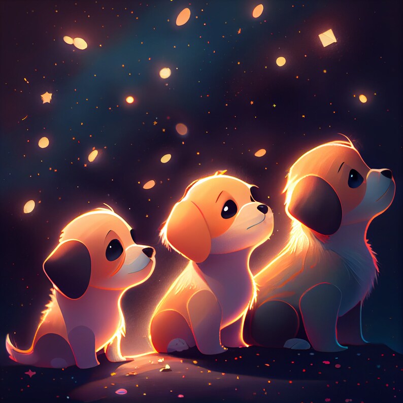 Stargazing Puppies Digital Art Print - Etsy