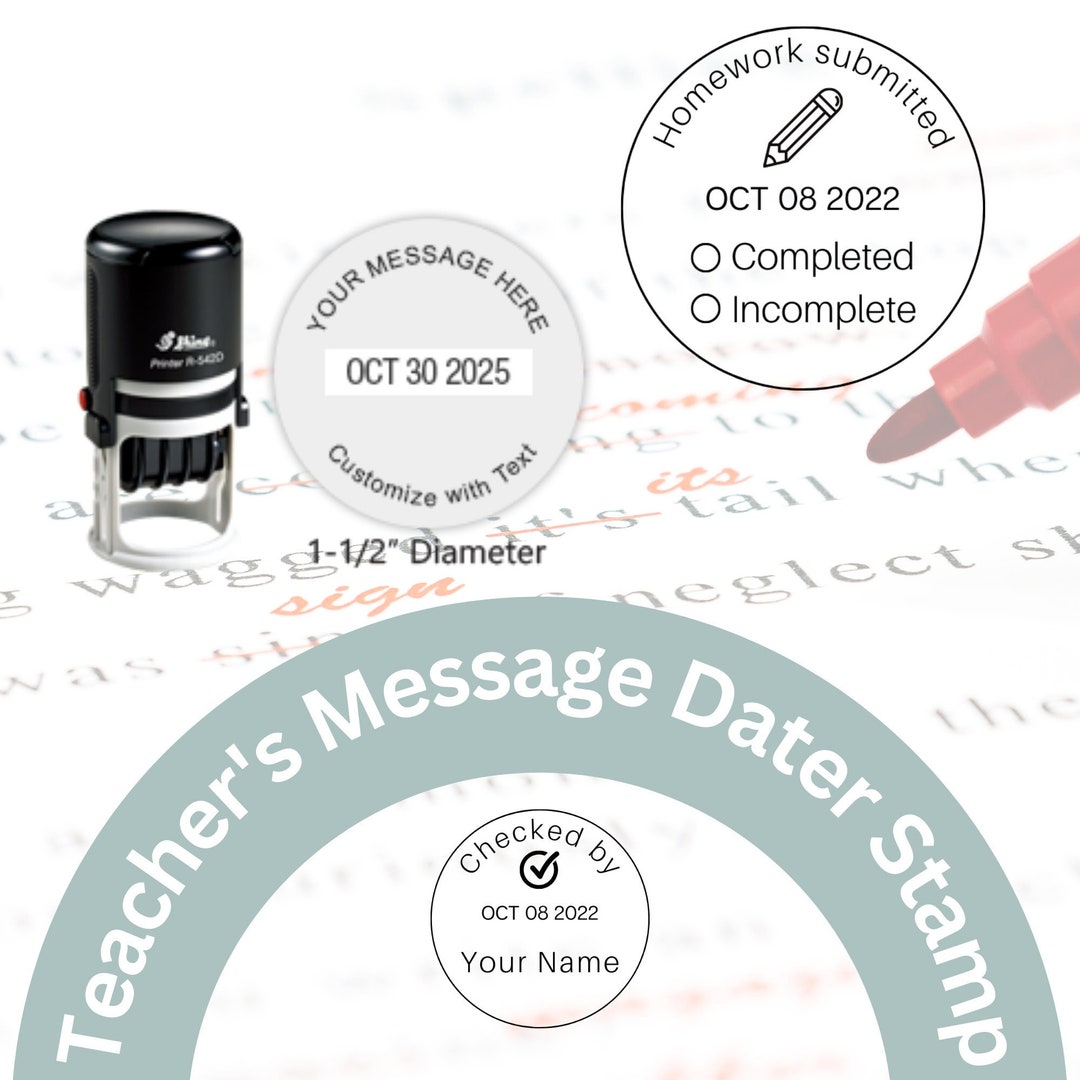 Personalized Teacher Stamp, Teacher Date Stamp, Check by Date Stamp ...