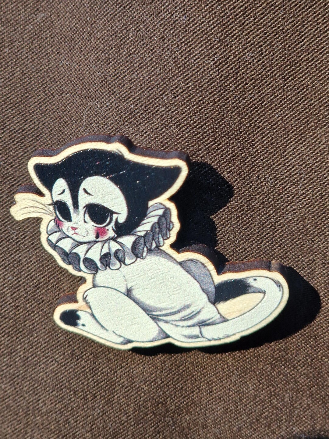 Wooden Vintage Style Sad Pierrot Tuxedo Cat Pin - Etsy