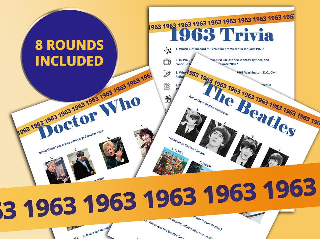 60th Birthday Quiz for Party or Anniversary Celebrations. 1963 Quiz ...
