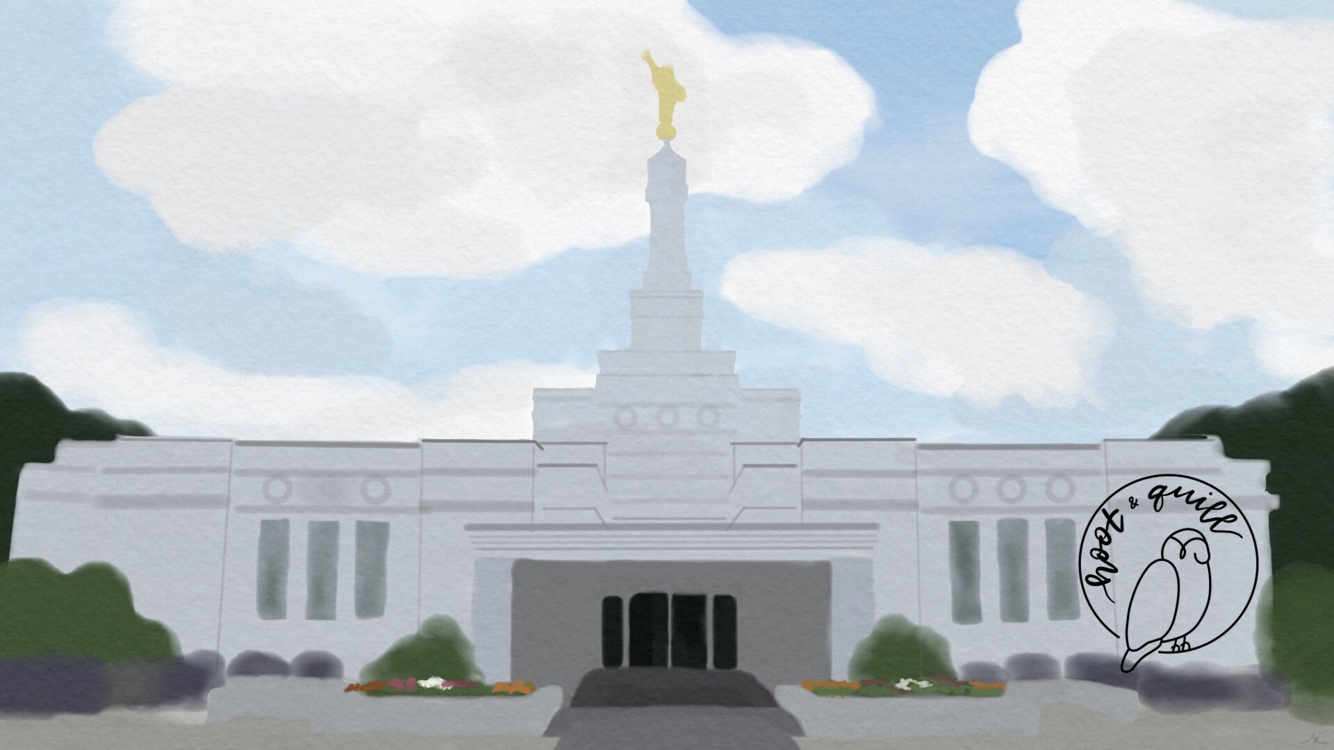 LDS Temple Art, Adelaide Australia Temple, Watercolor Painting, Digital ...